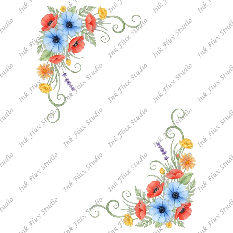 Wildflower Corner Frames Clipart Bundle | 12 Botanical Watercolor Pngs ...