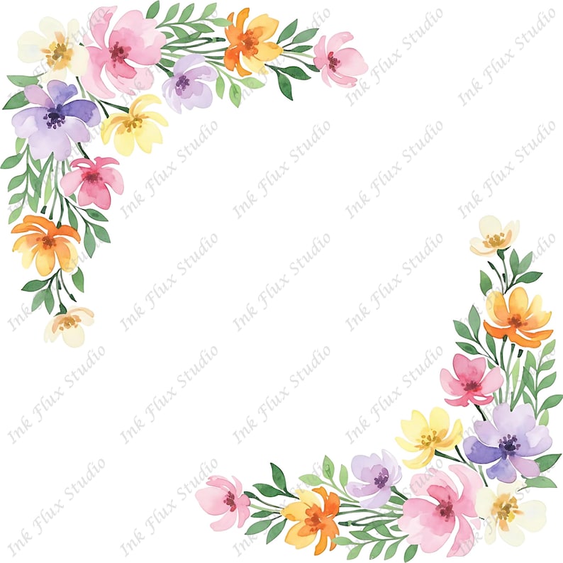 Wildflower Corner Frames: Floral PNG Clipart for Invitations (digital ...