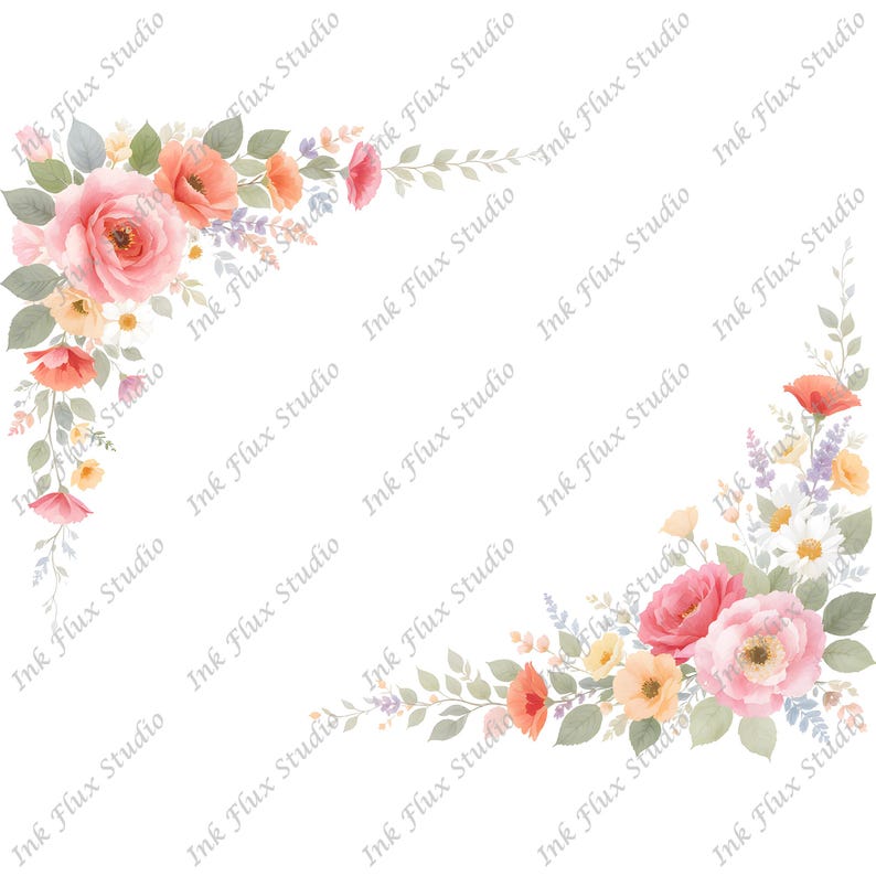 Wildflower Corner Frames Clipart Bundle | 12 Botanical Watercolor Pngs ...