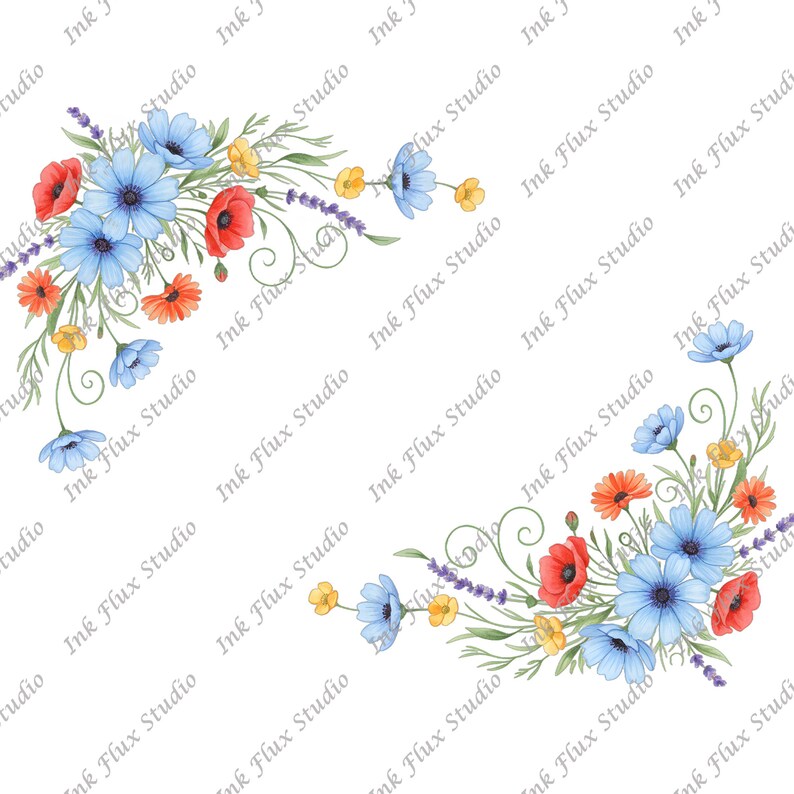 Wildflower Corner Frames Clipart Bundle | 12 Botanical Watercolor Pngs ...