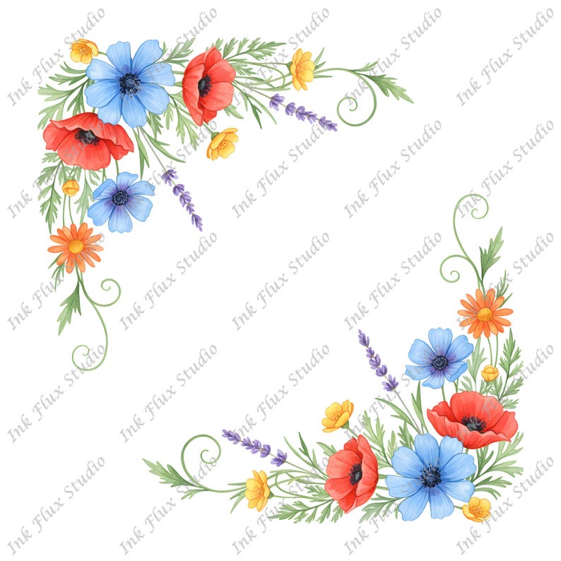 Wildflower Corner Frames Clipart Bundle | 12 Botanical Watercolor Pngs ...