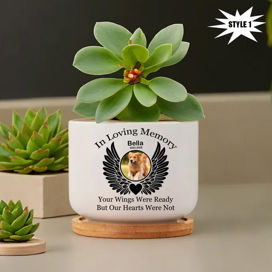 Personalized Pet Memorial Planter, Custom Photo Memorial Plant Pot, Pet ...
