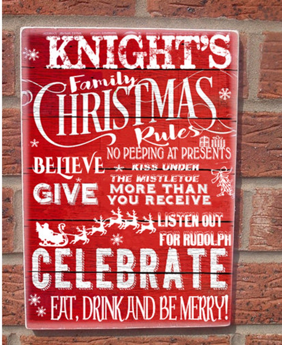 Personalized Family Christmas Rules Wooden Sign, Shabby Chic Xmas Decor ...