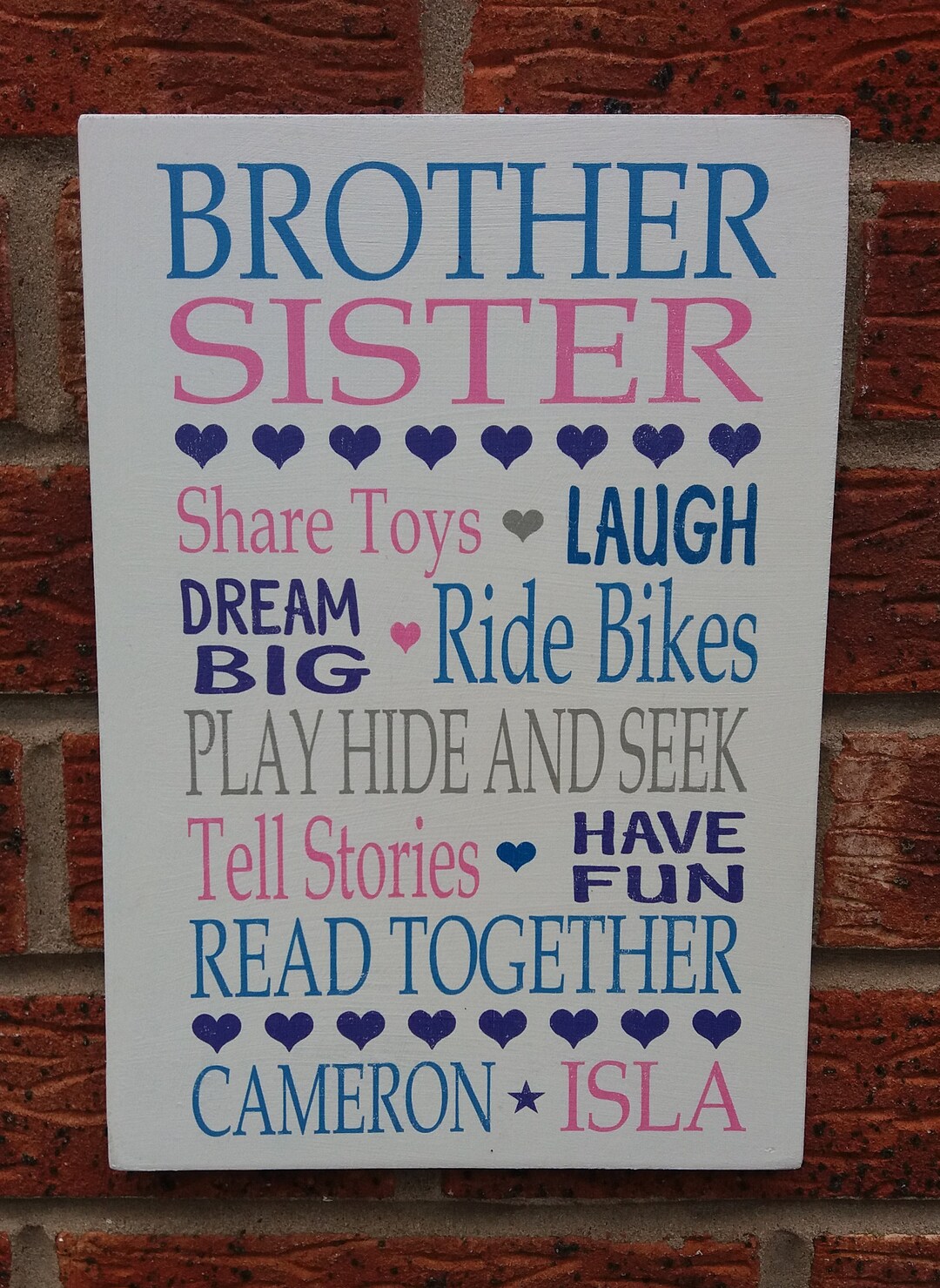 Brother Sister Personalised Wooden Plaque Hanging Sign Share Toys Read ...