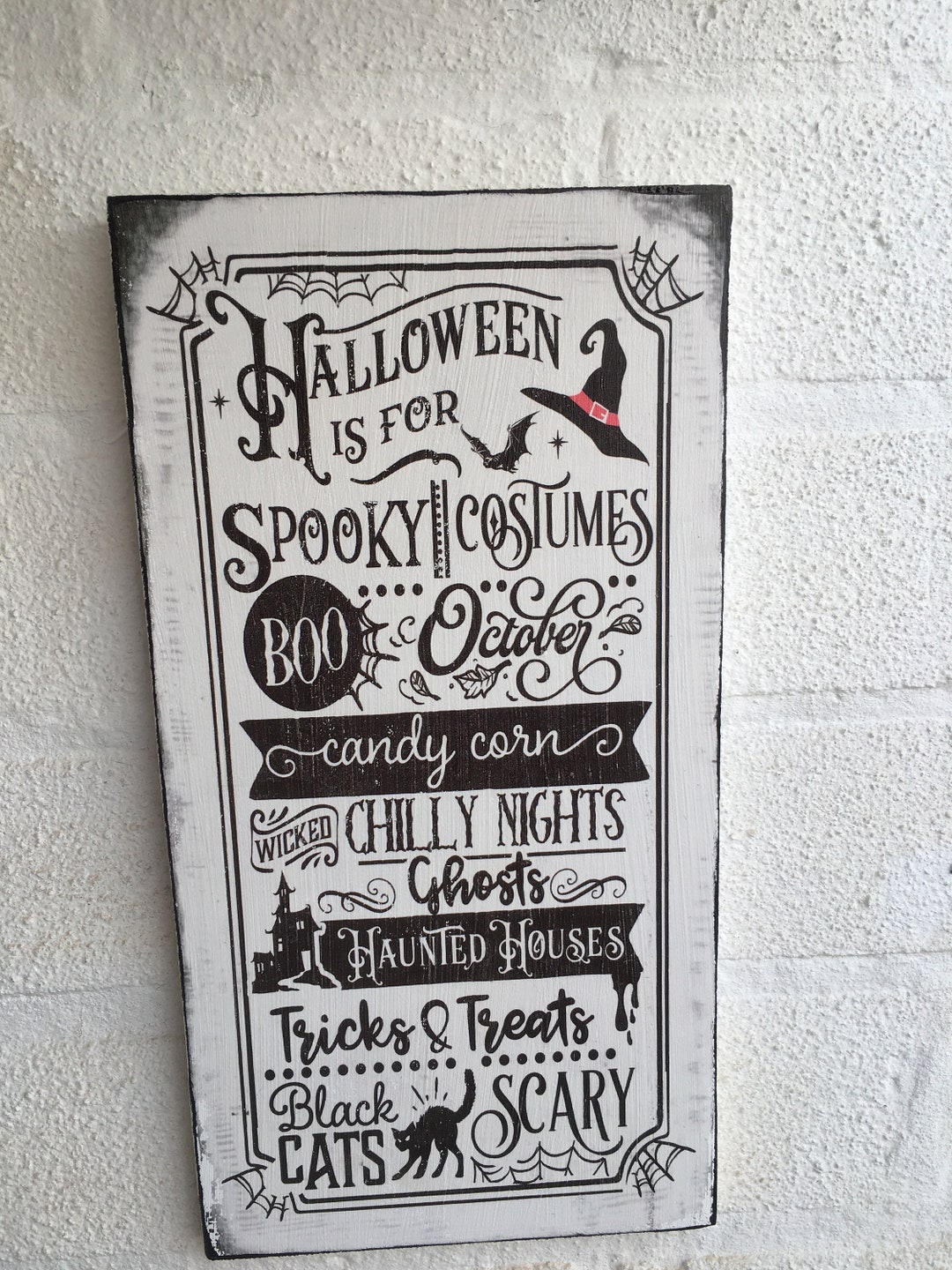 Halloween Black Cats Pumpkins Sign Plaque Distressed Shabby Chic ...