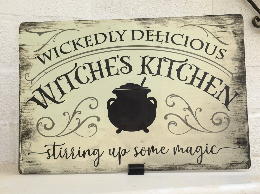 Halloween Wicked Witch Kitchen Metal Sign Plaque Distressed Shabby Chic ...
