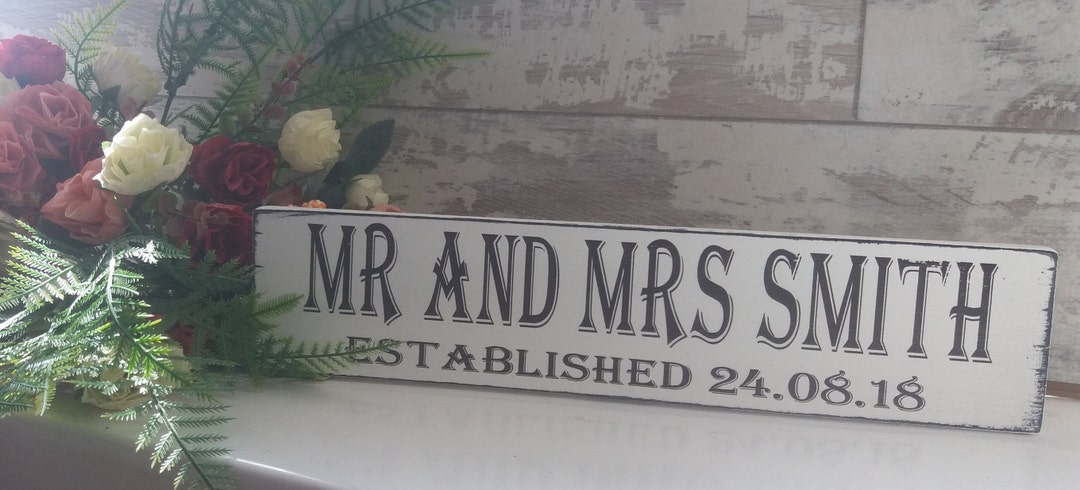 Personalized Mr & Mrs Established Wedding Plaque: Shabby Chic Table ...