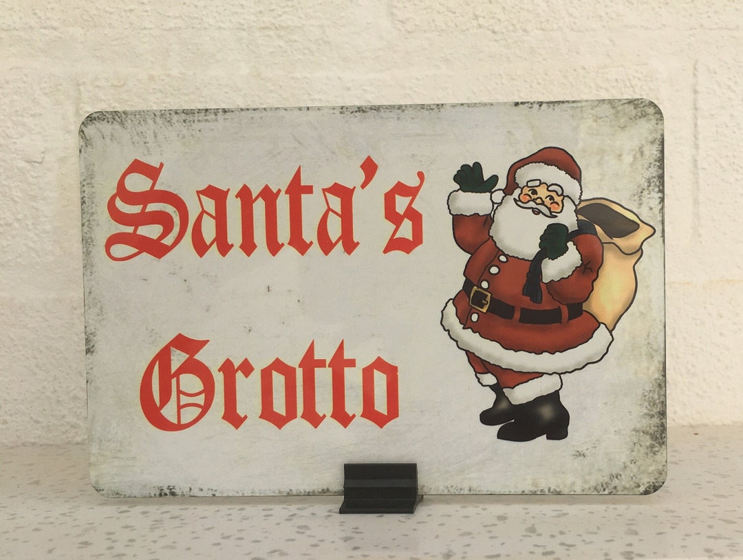 Rustic Metal Santa's Grotto Free Standing Hanging Christmas Sign Plaque ...