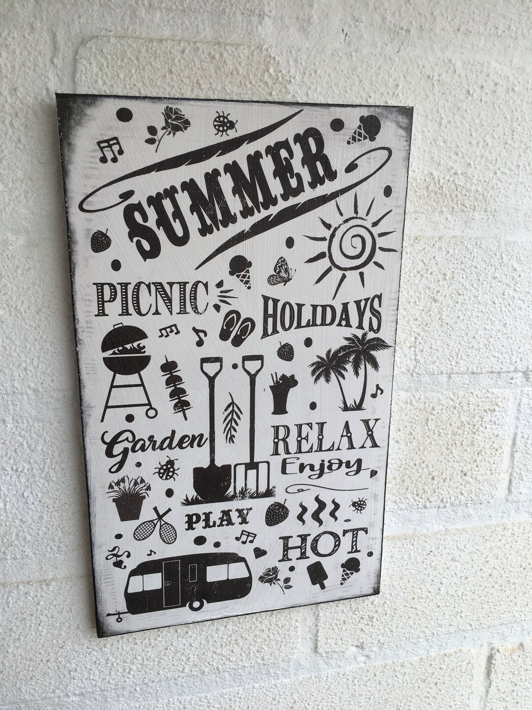 Summer Holidays Picnic Garden Seasonal Sign Plaque Distressed Shabby ...
