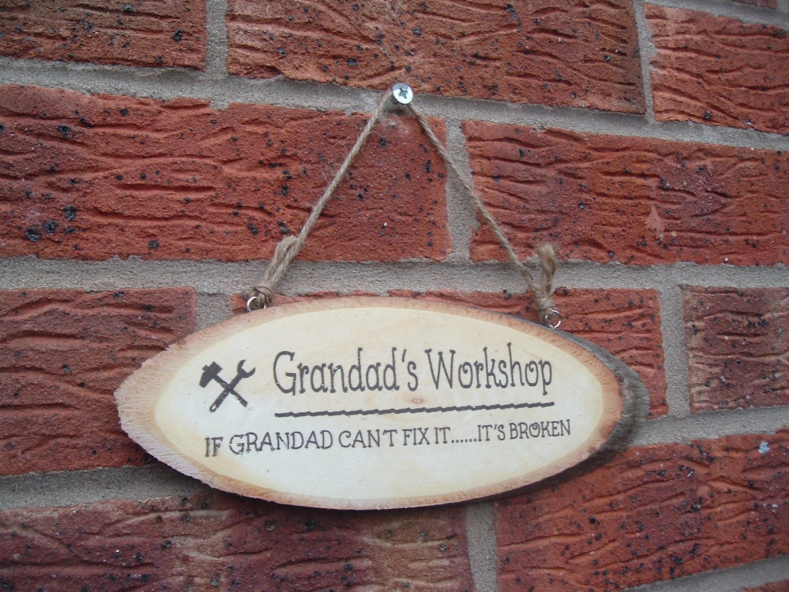 Personalized Grandads Pops Dads workshop sign bark wooden | Etsy