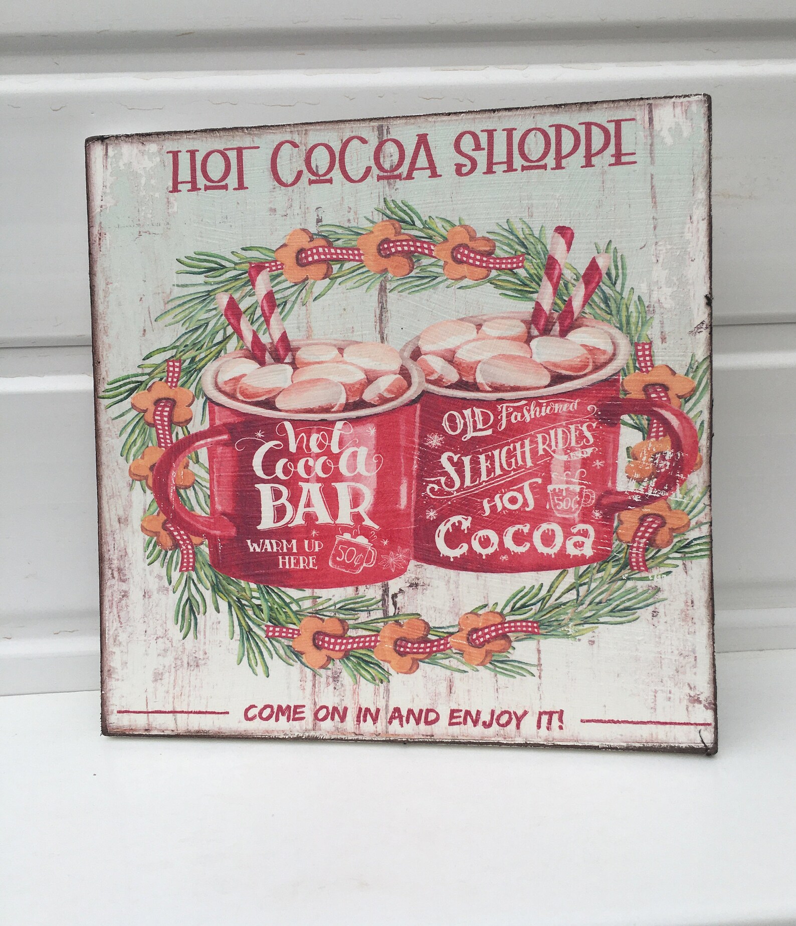 Hot Cocoa Shoppe Christmas Xmas Gift Wooden Sign Plaque Cafe - Etsy