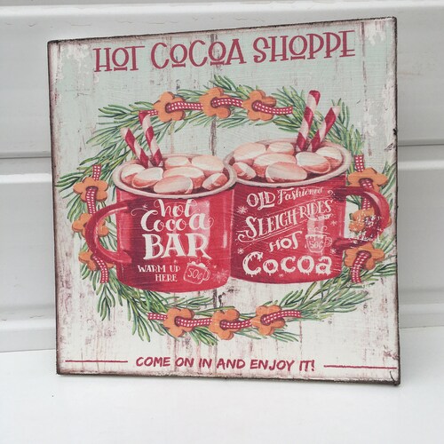 Hot Cocoa Shoppe Christmas Xmas Gift Wooden Sign Plaque Cafe - Etsy