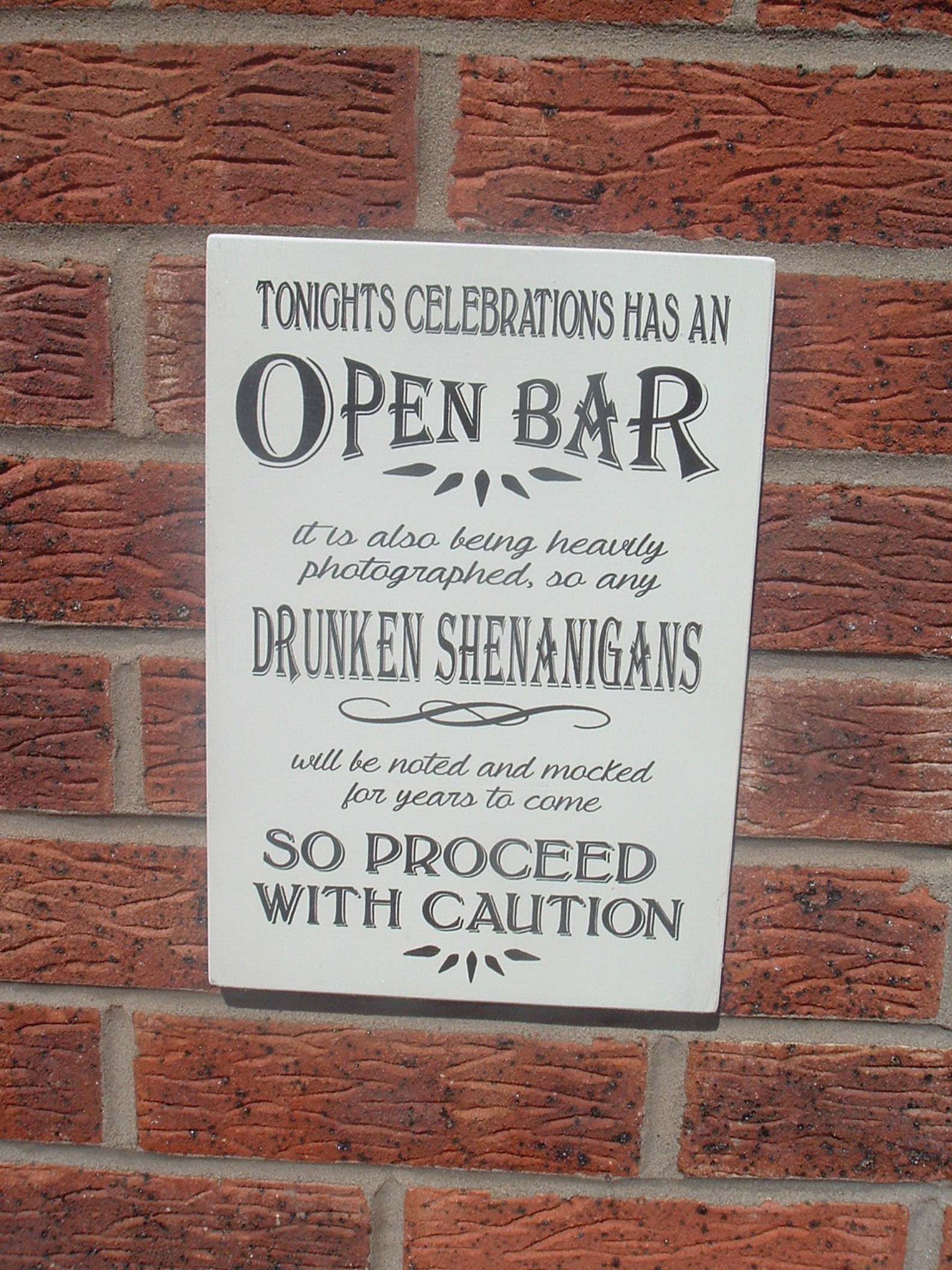 Open Bar Drunken Shenanigans Wedding Party Wooden Sign Plaque 12x8 - Etsy