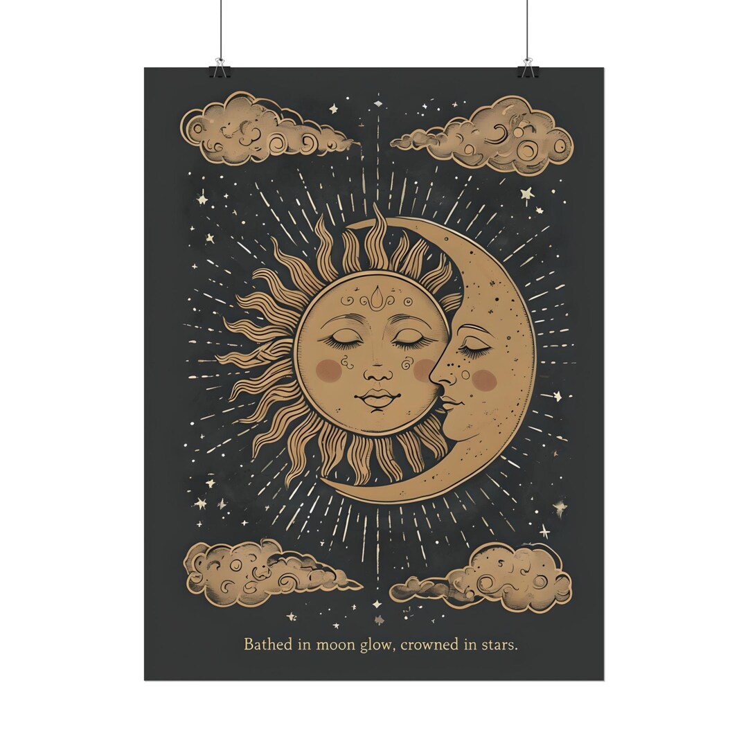 Celestial Wall Art Poster, Moon and Sun Decor, Enchanted Home Decor ...