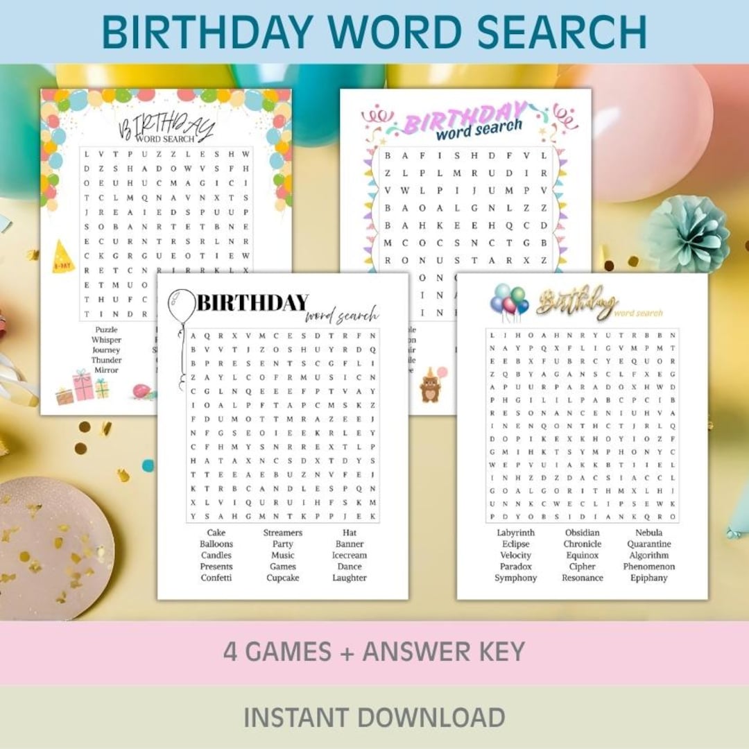Birthday Word Search Puzzle | Large Print Kids Activity | Fun Party ...