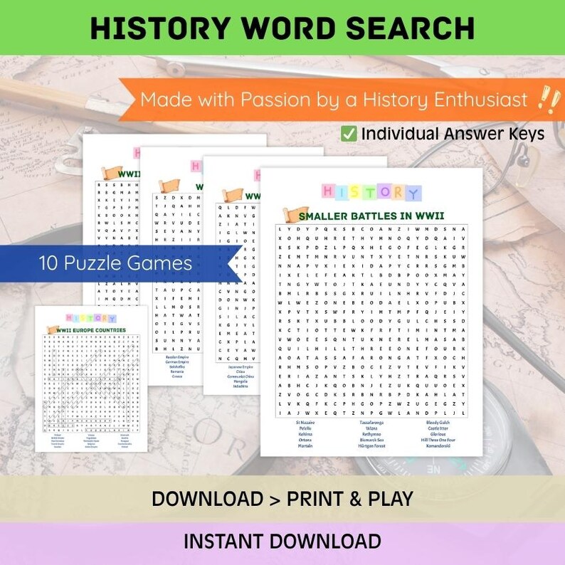 History Word Search Puzzle Printable | Large Print Kids Activity ...