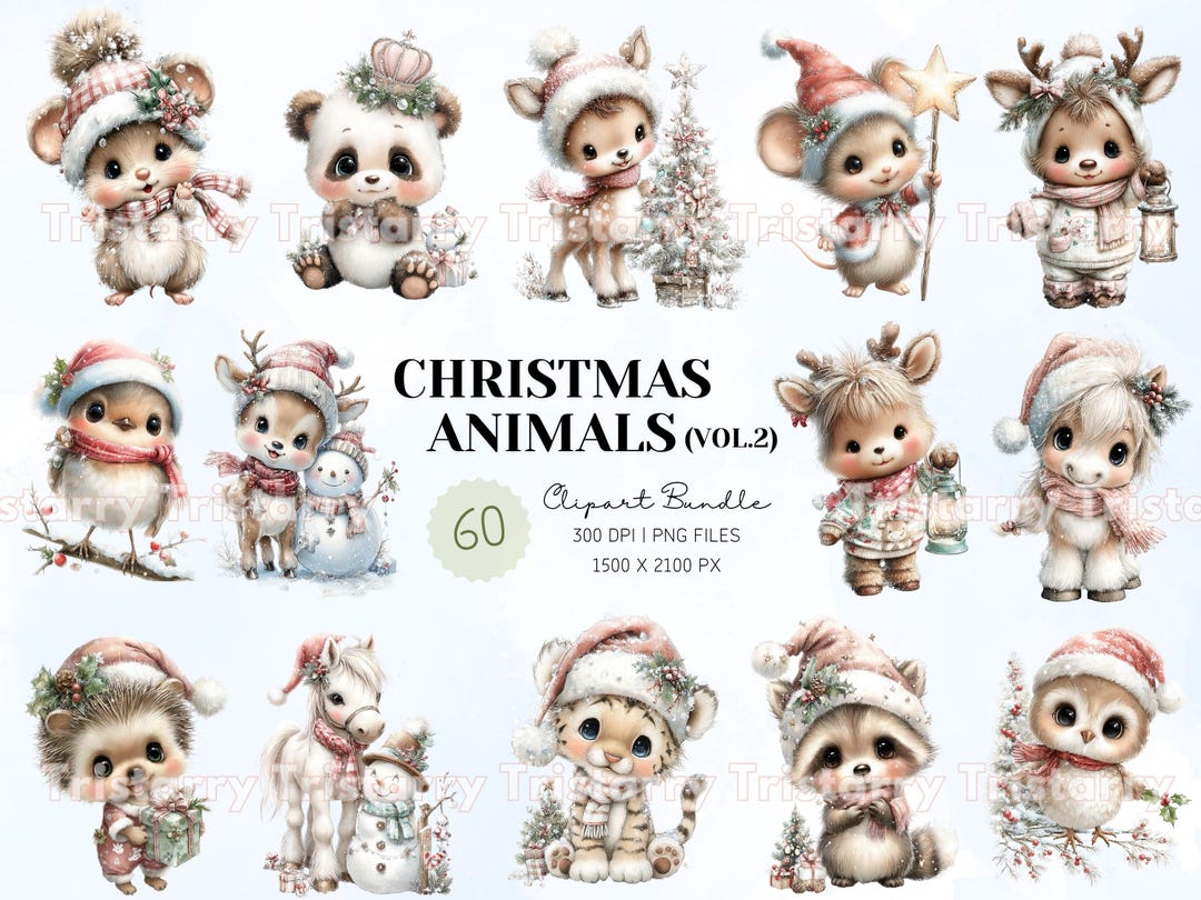 Christams Woodland Animals Clipart Bundle (vol.2): 60 Holiday Forest ...