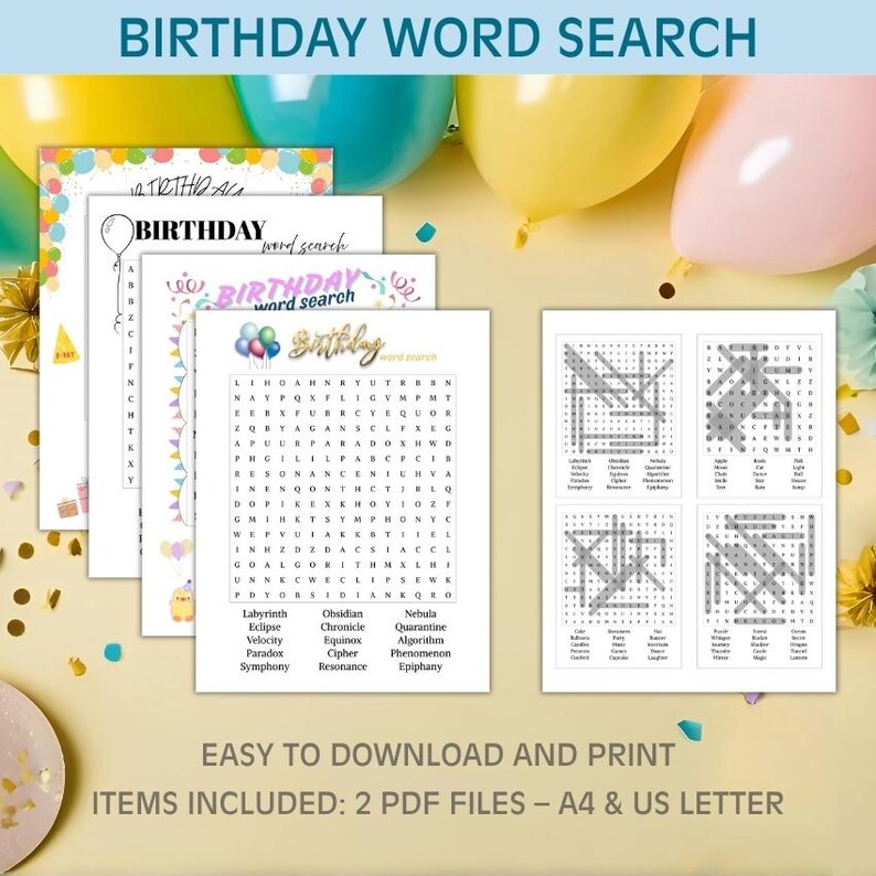 Birthday Word Search Puzzle | Large Print Kids Activity | Fun Party ...
