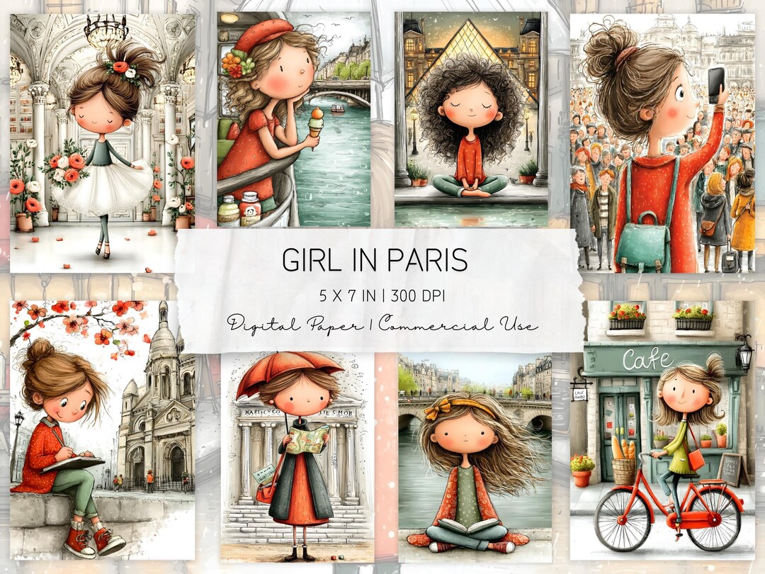 Everyday Paris, Cozy Girl Clipart Bundle | Cozy Red Coat Scenes for ...
