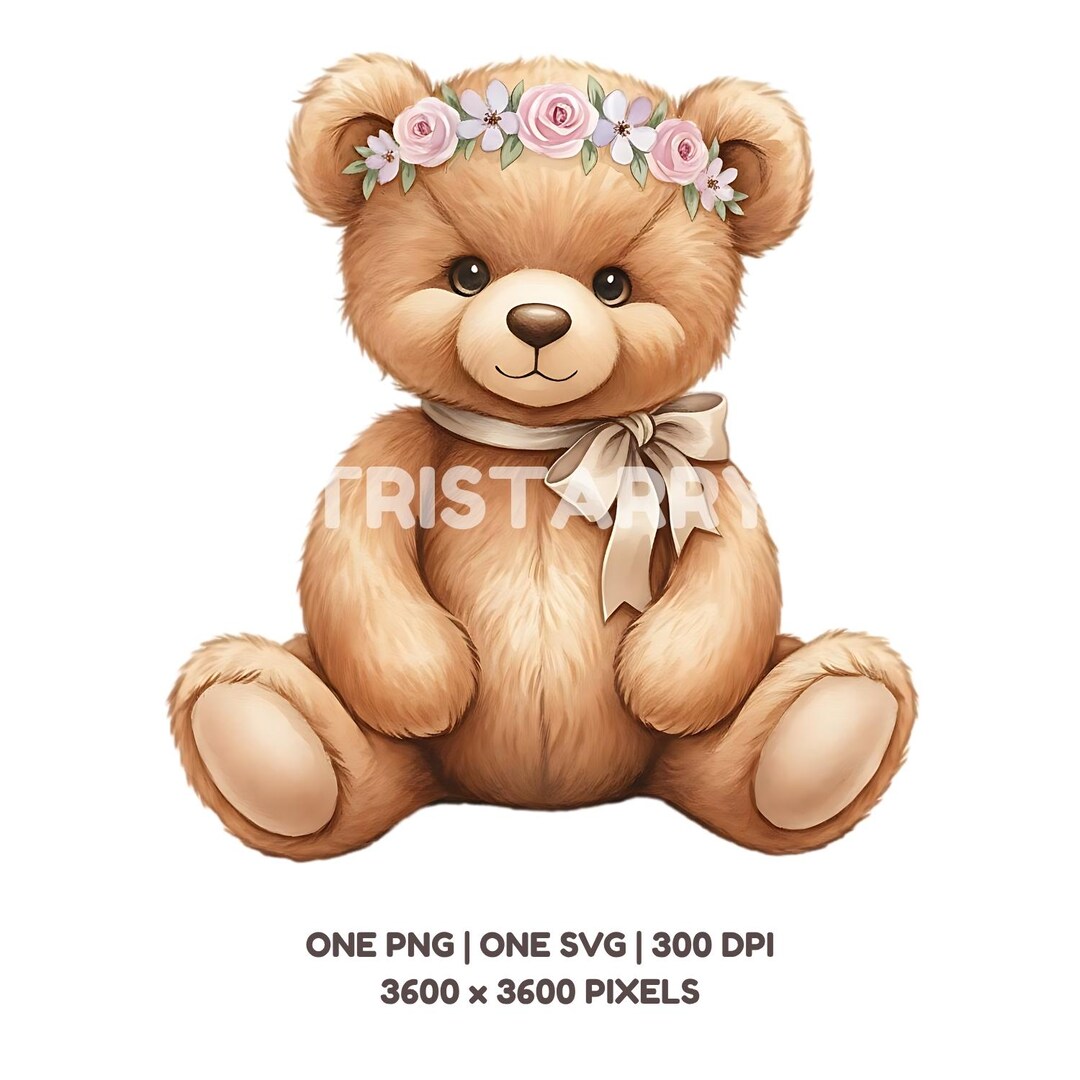 Shy Teddy Bear Clipart: Transparent PNG SVG Files Sublimation Design ...