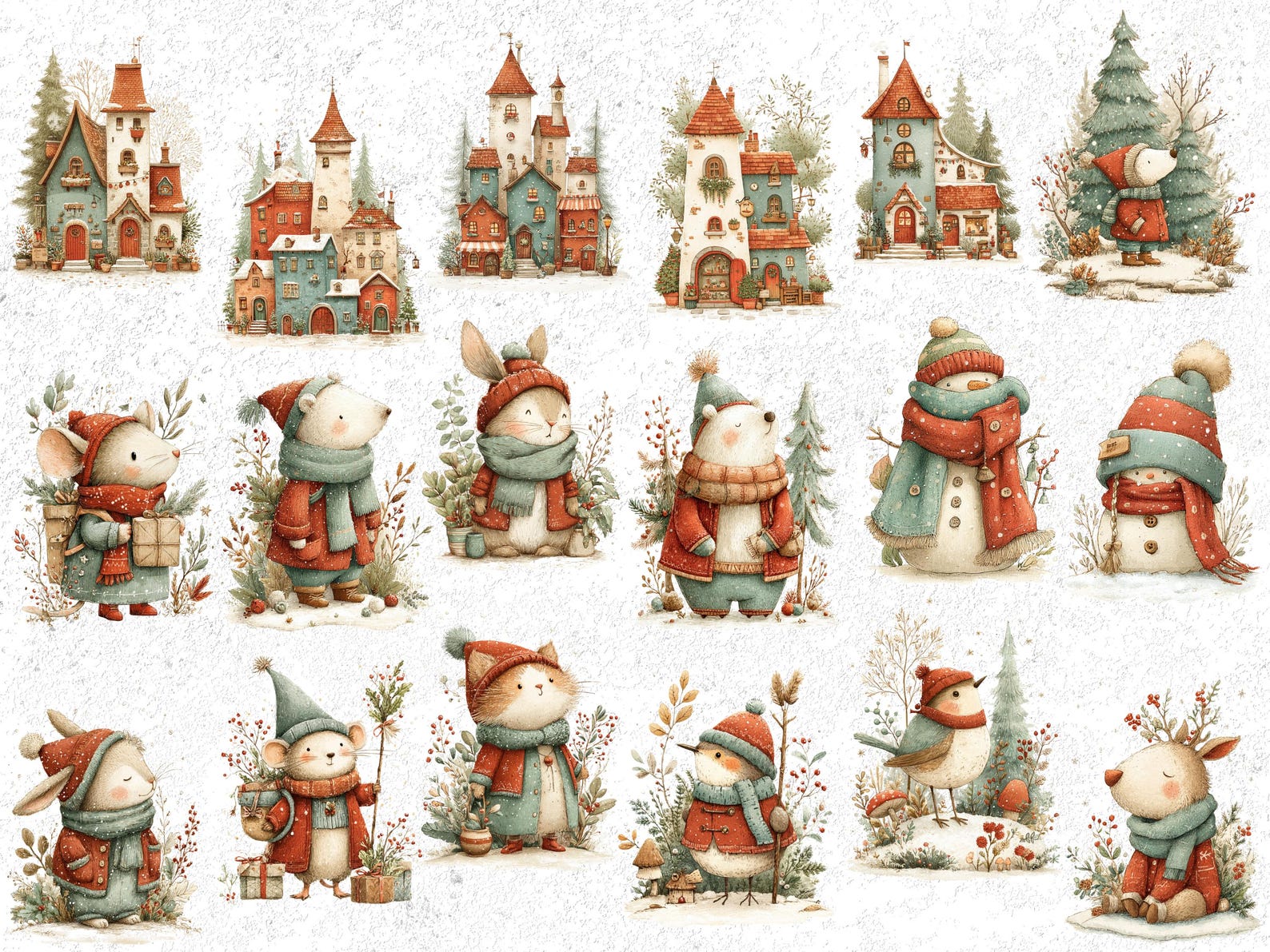 Whimsical Christmas Forest Clipart Bundle: 75 Whimsical Transparent PNG ...