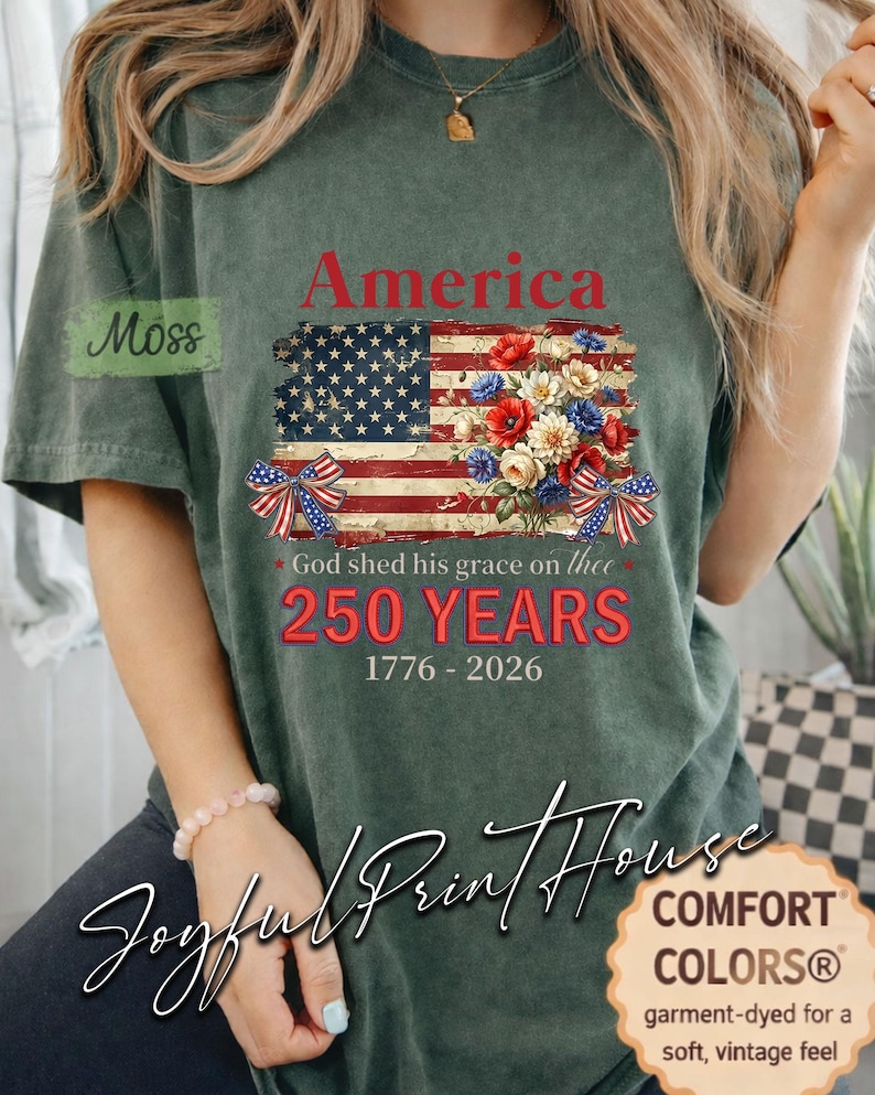 America 250 Years Shirt God Shed His Grace on Thee Patriotic Floral ...