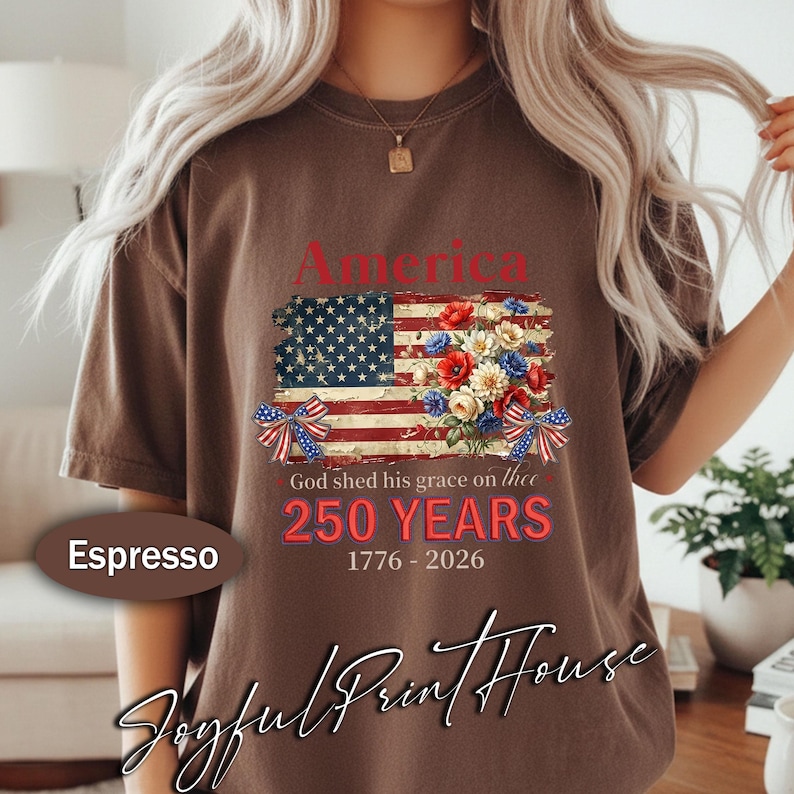 America 250 Years Shirt God Shed His Grace on Thee Patriotic Floral ...