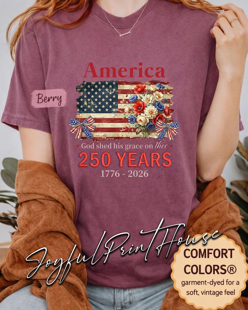 America 250 Years Shirt God Shed His Grace on Thee Patriotic Floral ...