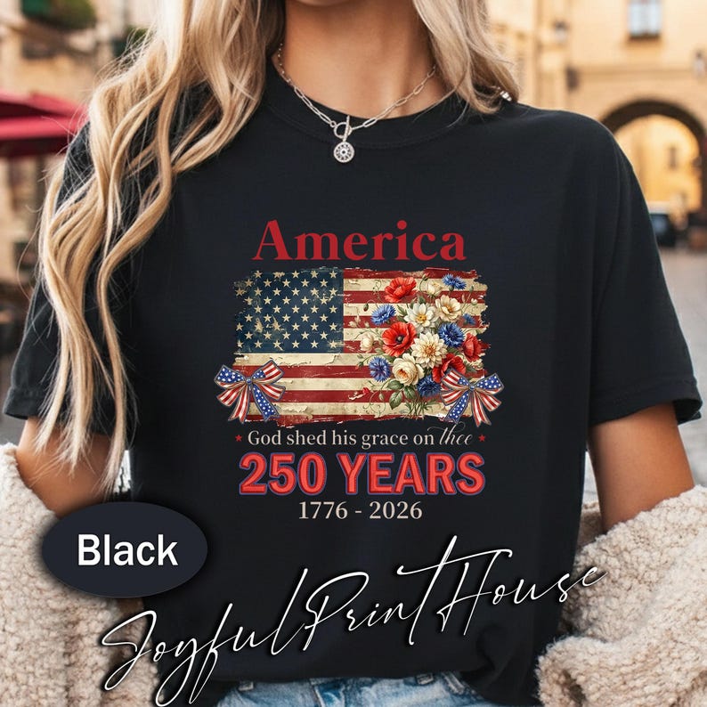 America 250 Years Shirt God Shed His Grace on Thee Patriotic Floral ...