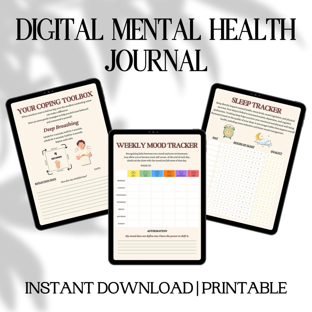 Mental Health Journal Printable, Digital Therapy Mental Health Planner ...