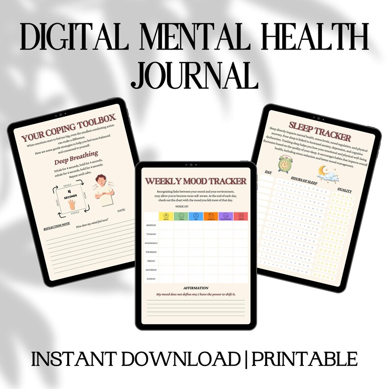 Mental Health Journal Printable, Digital Therapy Mental Health Planner ...
