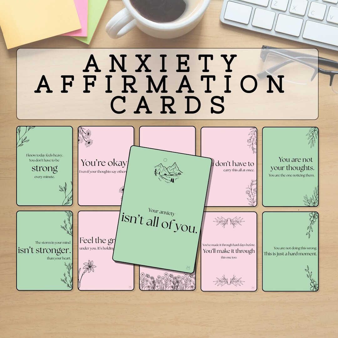 Printable Anxiety Affirmation Cards, 52 Anxiety Coping Flashcards ...