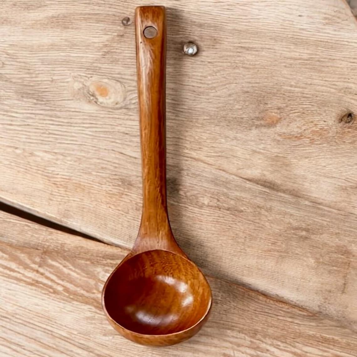 Handcrafted Wooden Ladle, Rustic Kitchen Utensil, Natural Wooden Soup ...