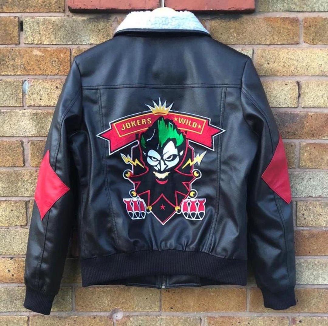 Jokers Wild Bomber Jacket, Halloween Style Handmade Embroidery Patch ...