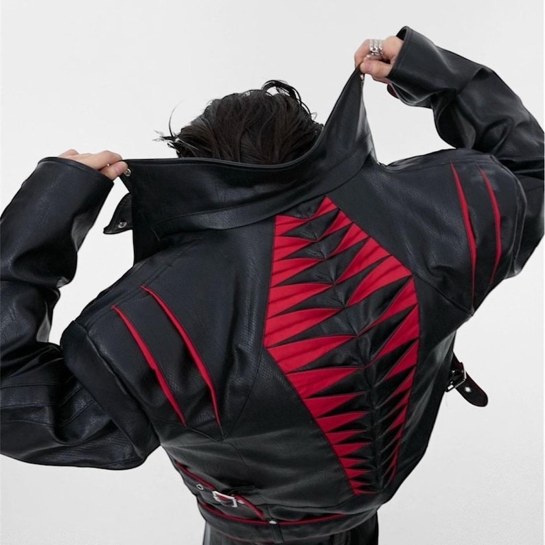 Twisted Biker Back Bone Design Oversized Jacket Mens, Handmade Real ...