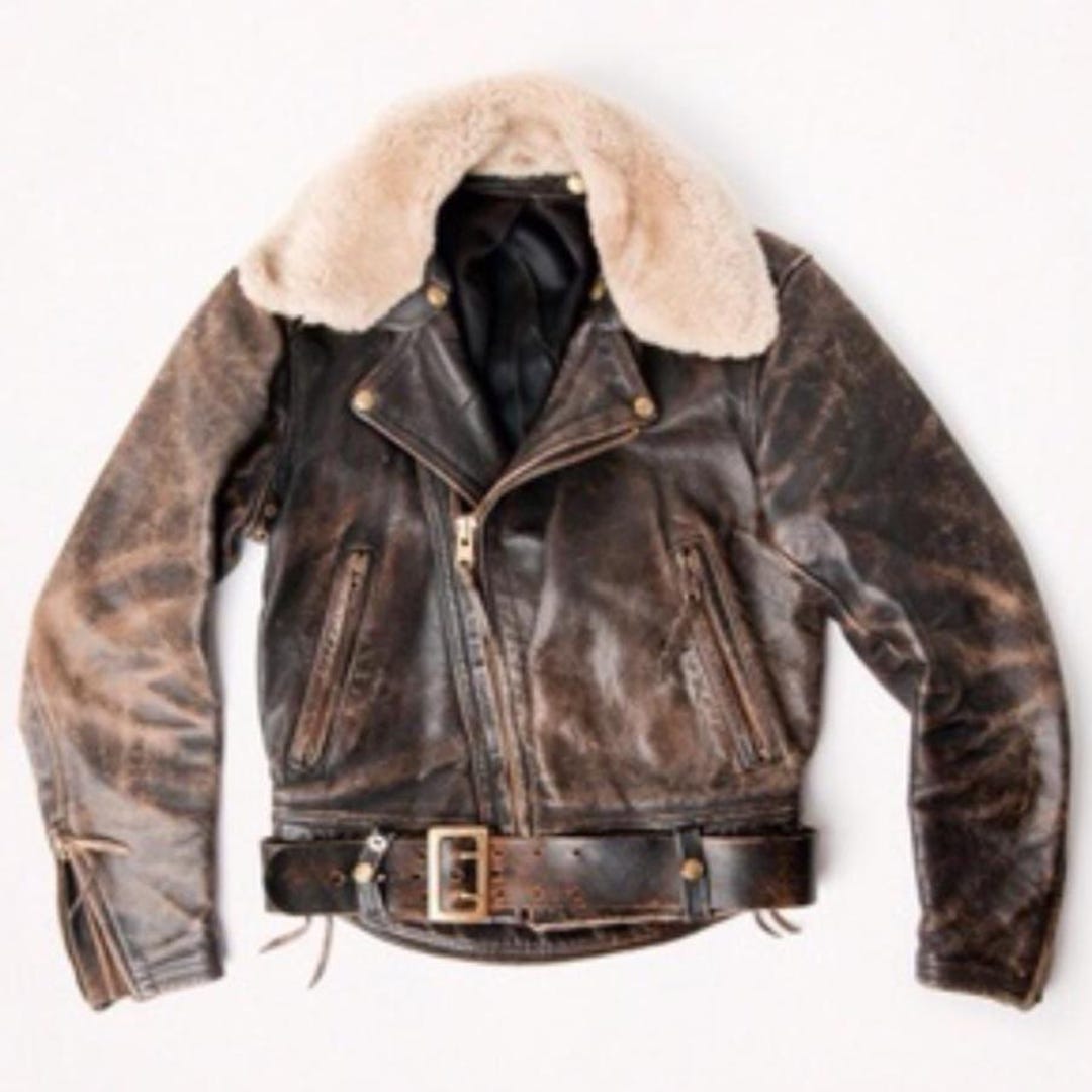Military Zone Detachable Fur Collar Biker Jacket Handmade Vintage Style ...