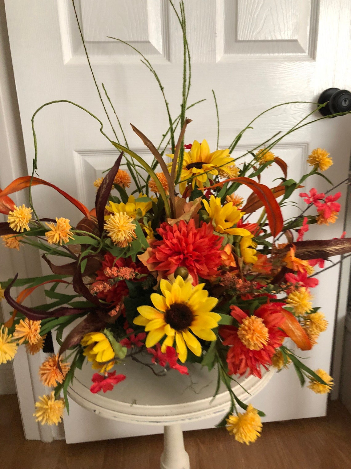 Fall Cornucopia With Sunflowers, Mums, Marigolds and a Variety of ...