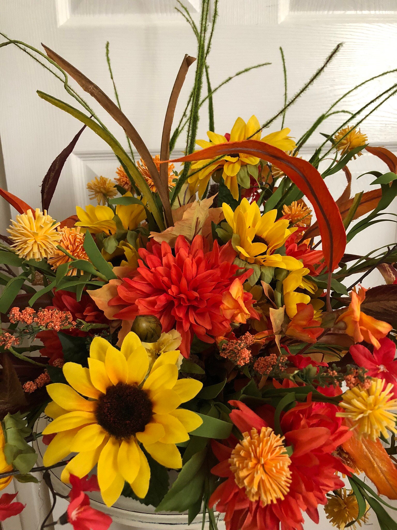 Fall Cornucopia With Sunflowers, Mums, Marigolds and a Variety of ...