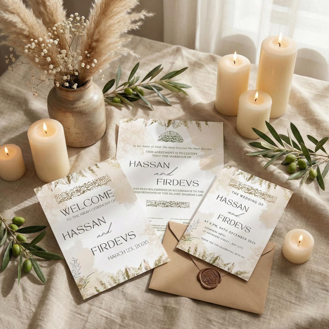 Editable Islamic Wedding Bundle, Nikkah Invitation, Nikah Certificate ...