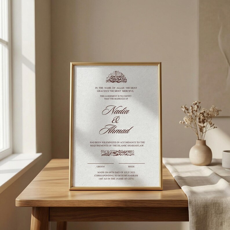 Editable Nikkah Certificate Template, Minimal Nikah Nama, Printable ...