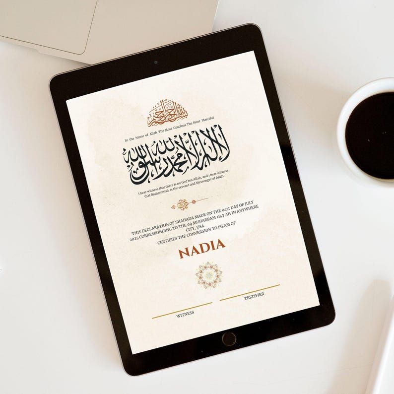 Editable Islamic Shahada Certificate: Muslim Conversion Template ...