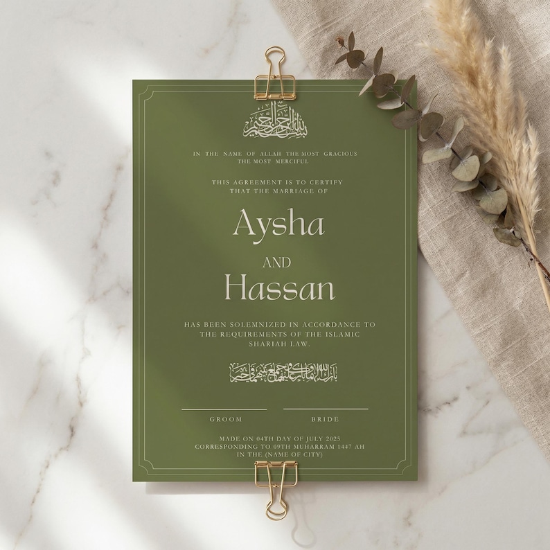 Editable Islamic Nikah Certificate Template, Muslim Marriage Contract ...
