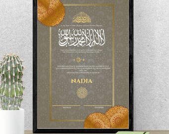 Calligraphy Shahada Certificate, Printable Muslim Conversion Template ...
