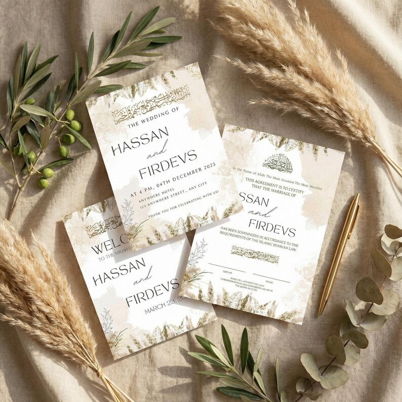 Editable Islamic Wedding Bundle, Nikkah Invitation, Nikah Certificate ...