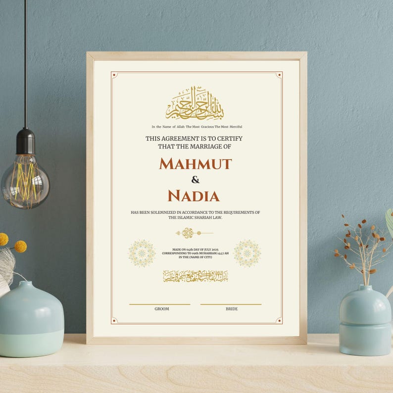 Editable Islamic Nikkah Certificate, Beige & Red Wedding Keepsake ...