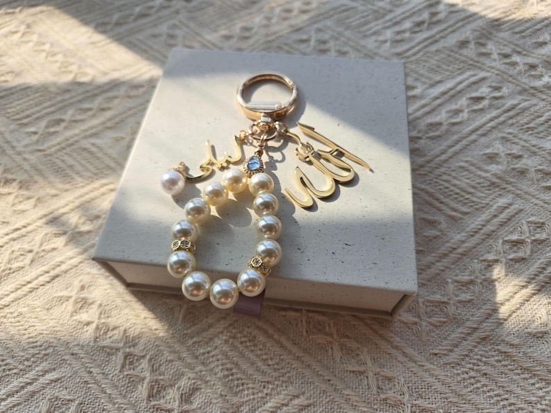 Personalized Pearl Islamic Keychain: Eid Gift, Arabic Name Tasbih - Etsy