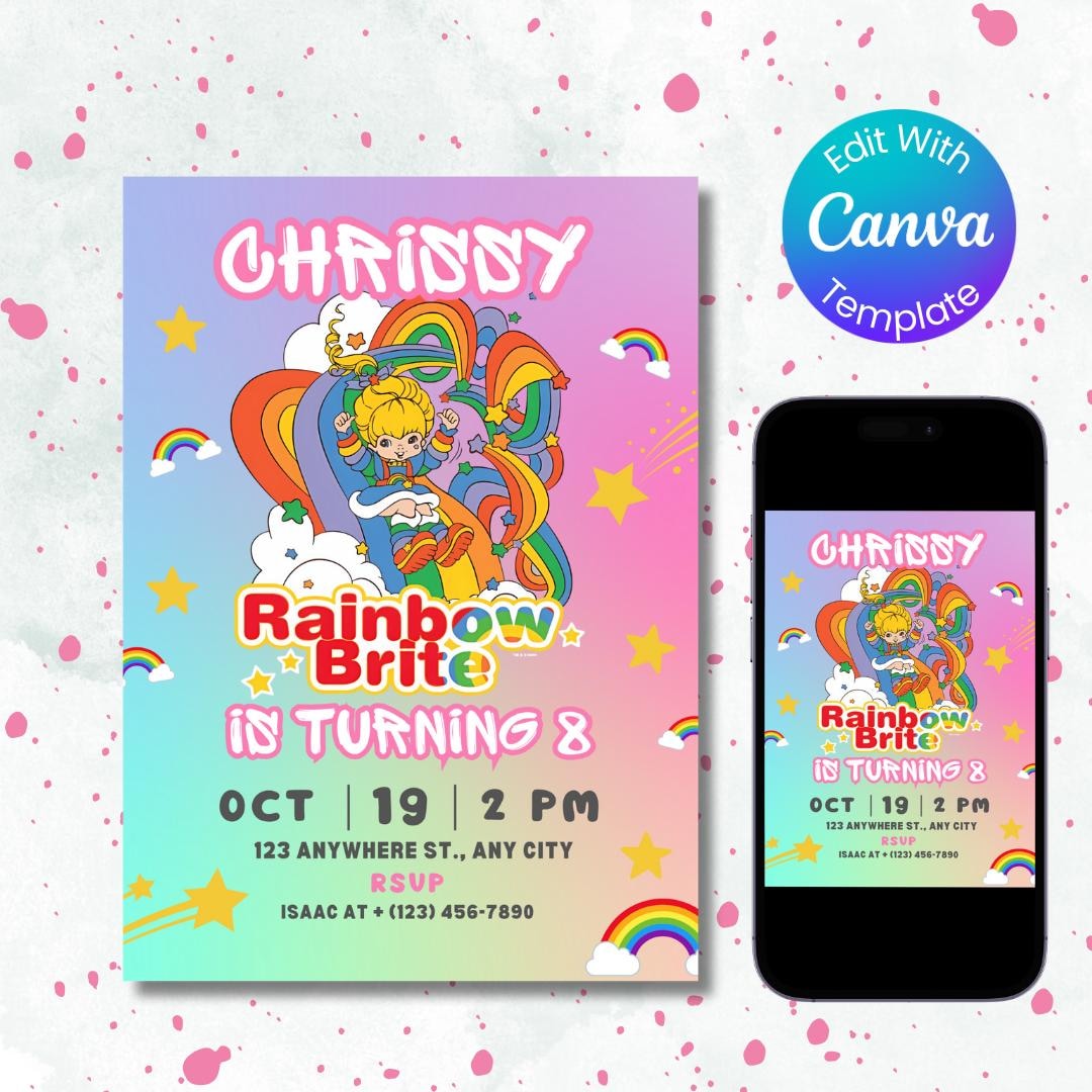Rainbow Brite Birthday Invite Rainbow Girls Birthday Invitation ...