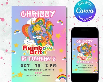Rainbow Brite Invitation, Rainbow Theme Celebration, Printable and ...