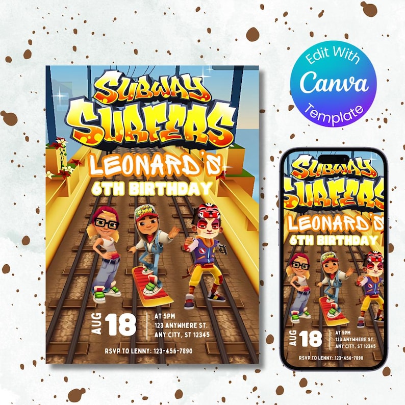 Subway Surfers Birthday Invitation: Gamer Party Theme (canva Template ...