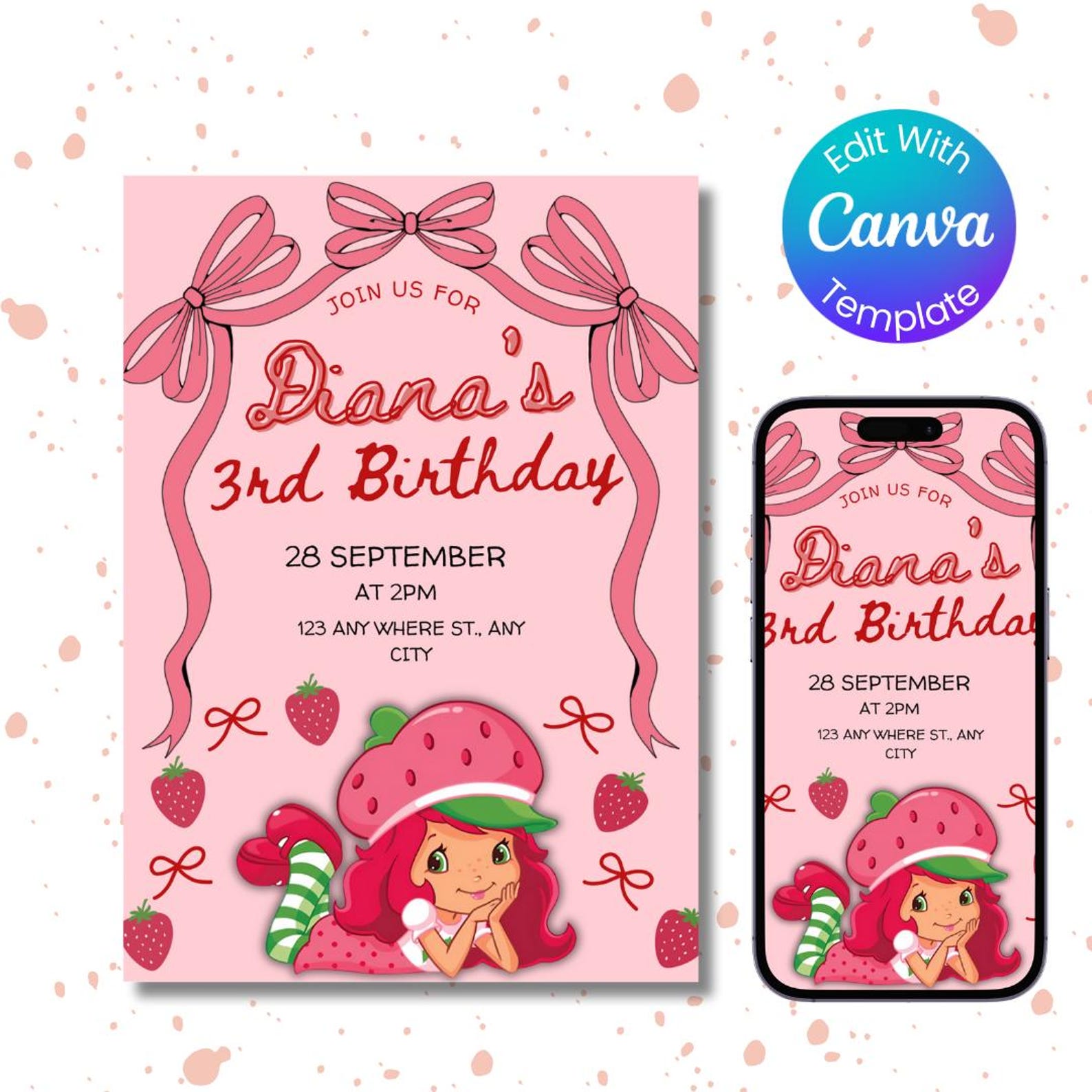 Strawberry Shortcake Birthday Invite Strawberry Birthday Invitation ...